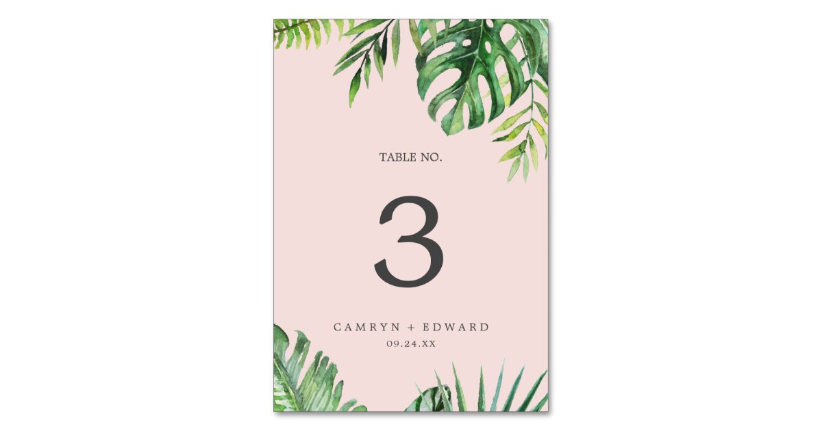 Wild Tropical Palm | Blush Table Number | Zazzle.com