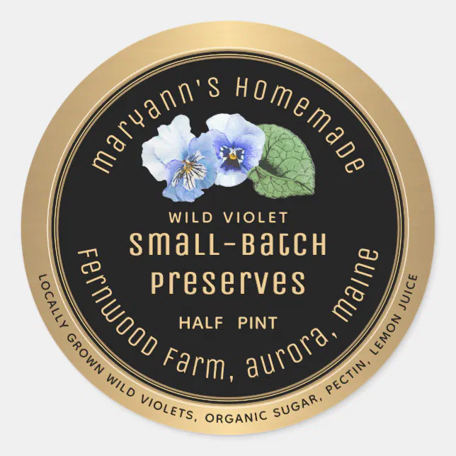 Wild Violet Small Batch Preserves Metallic Gold Classic Round Sticker ...