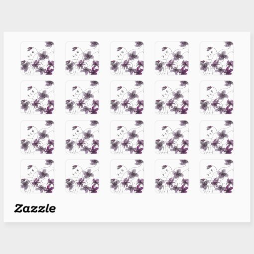 Wild Violets Watercolor Hand-painted Square Sticker | Zazzle