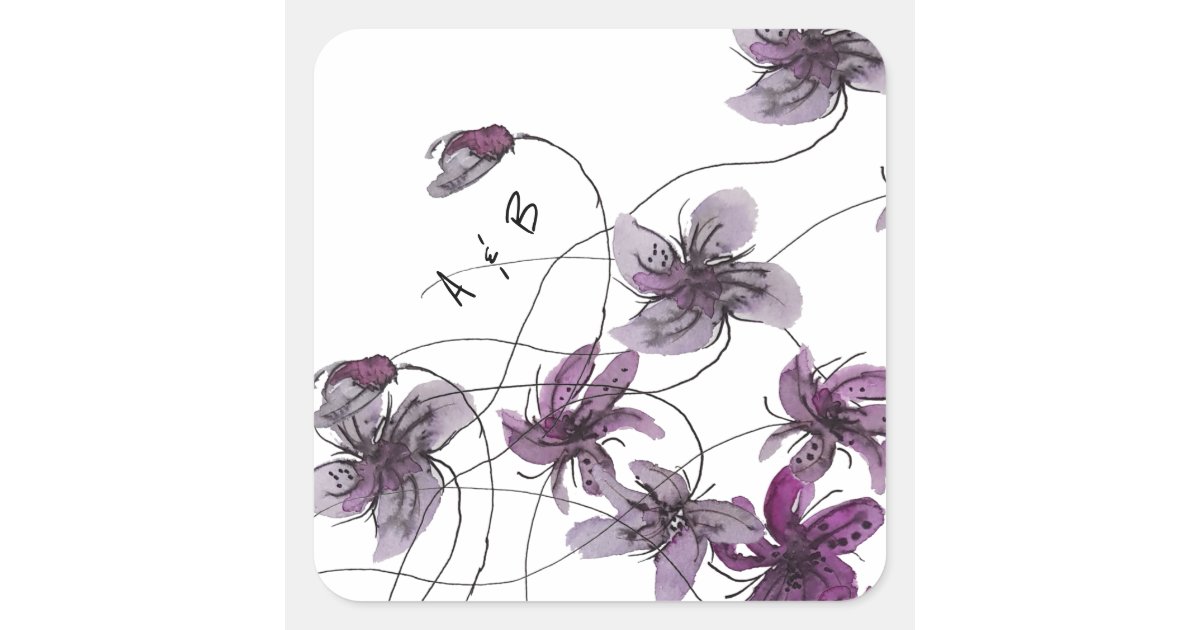 Wild Violets Watercolor Hand-painted Square Sticker | Zazzle