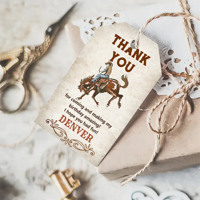 Wild West Cowboy Birthday Party Thank You Favor Gi Gift Tags | Zazzle