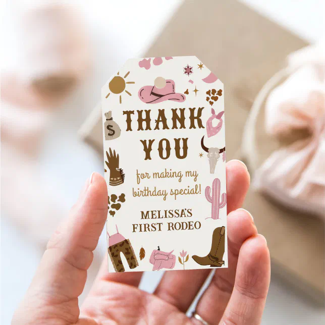 Wild West Cowboy Rodeo Birthday Thank You Gift Tags | Zazzle