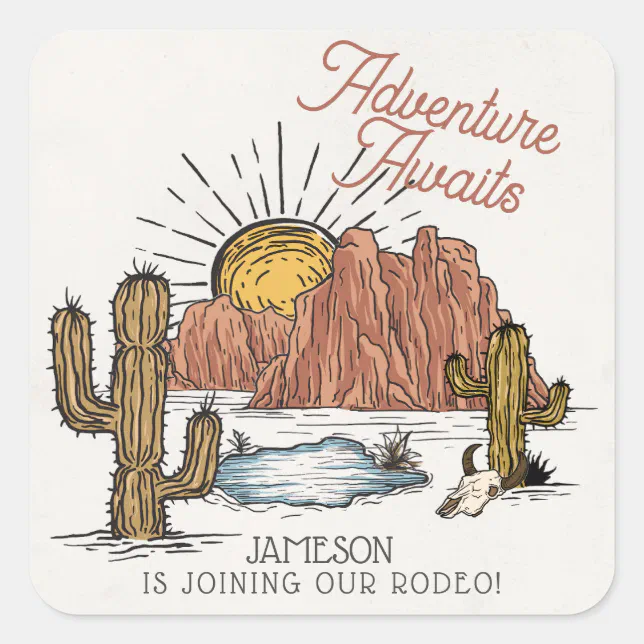 Wild West Rodeo Baby Shower Square Sticker | Zazzle