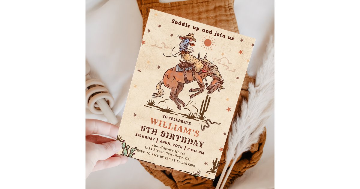 Wild West Rodeo Cowboy Birthday Party Invitation | Zazzle