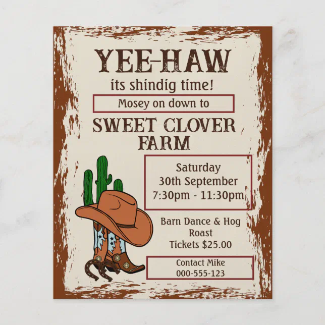 Wild West Rustic Cowboy Western Party Flyer | Zazzle