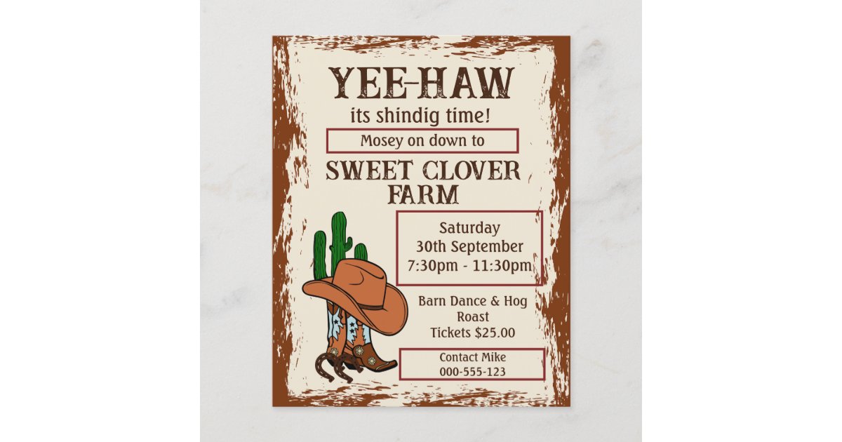 Wild West Rustic Cowboy Western Party Flyer | Zazzle