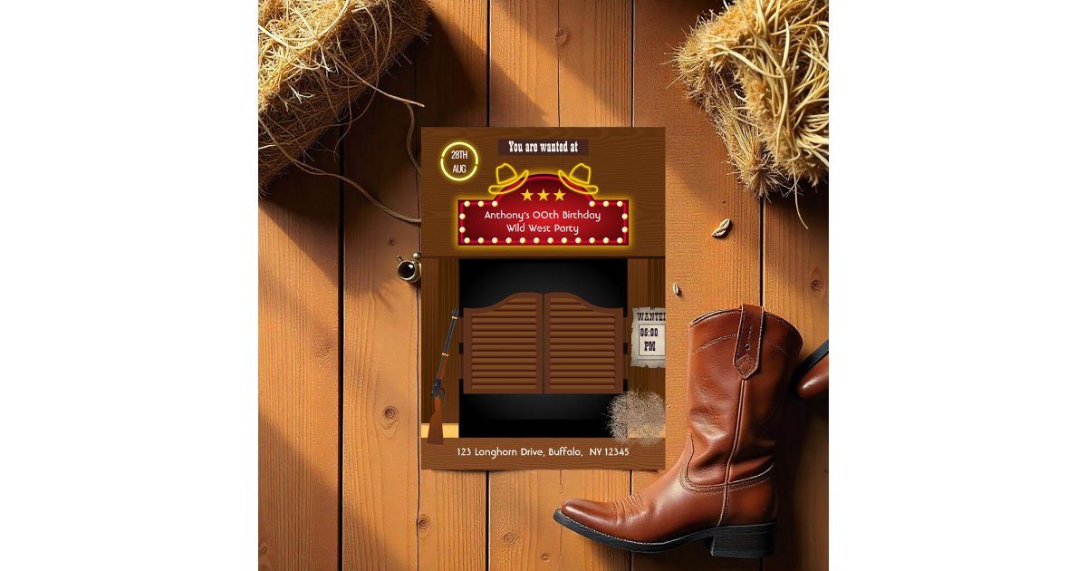 Wild West Saloon Birthday Party Photo Invitation | Zazzle