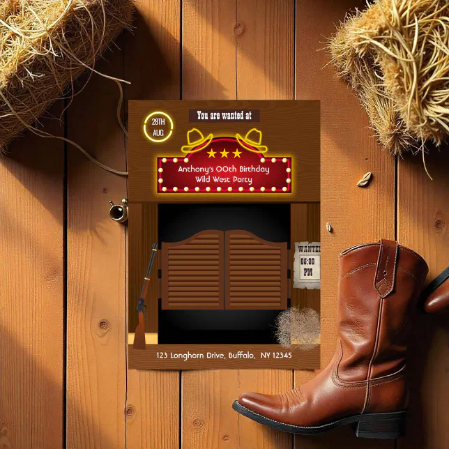 Wild West Saloon Birthday Party Photo Invitation | Zazzle