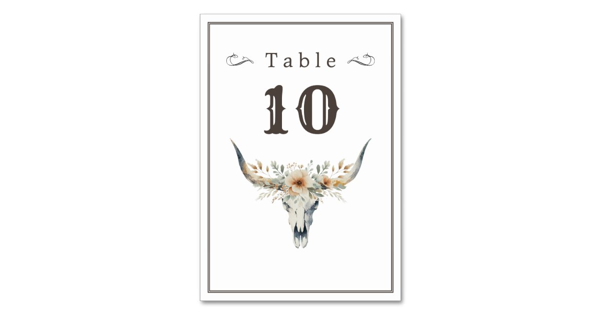 Wild west wedding longhorn table number | Zazzle