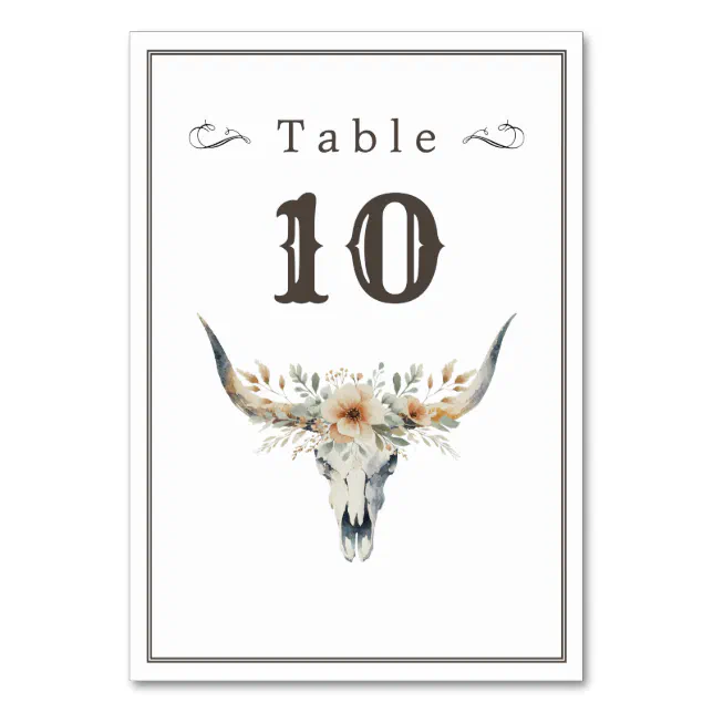 Wild west wedding longhorn table number | Zazzle