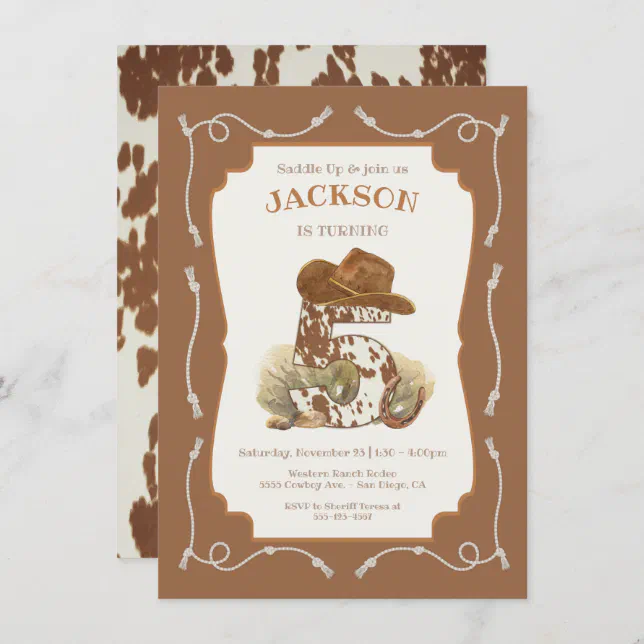 Wild West Western Cowboy 5th Birthday Party Invitation | Zazzle
