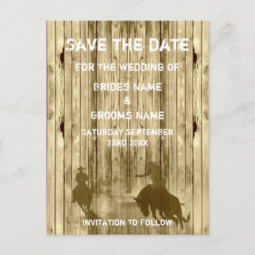 Wild west western ranch theme save the date announcement postcard | Zazzle