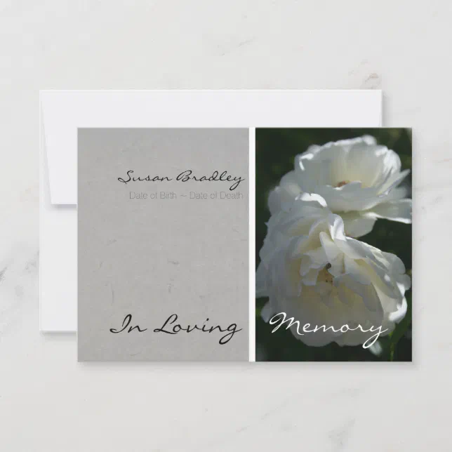 Wild White Roses In Loving Memory Announcement | Zazzle