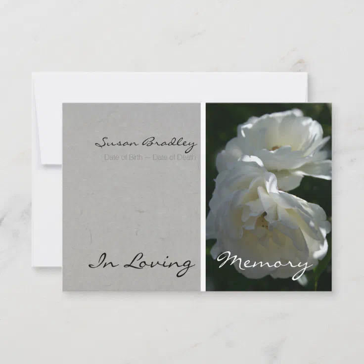 Wild White Roses In Loving Memory Announcement | Zazzle