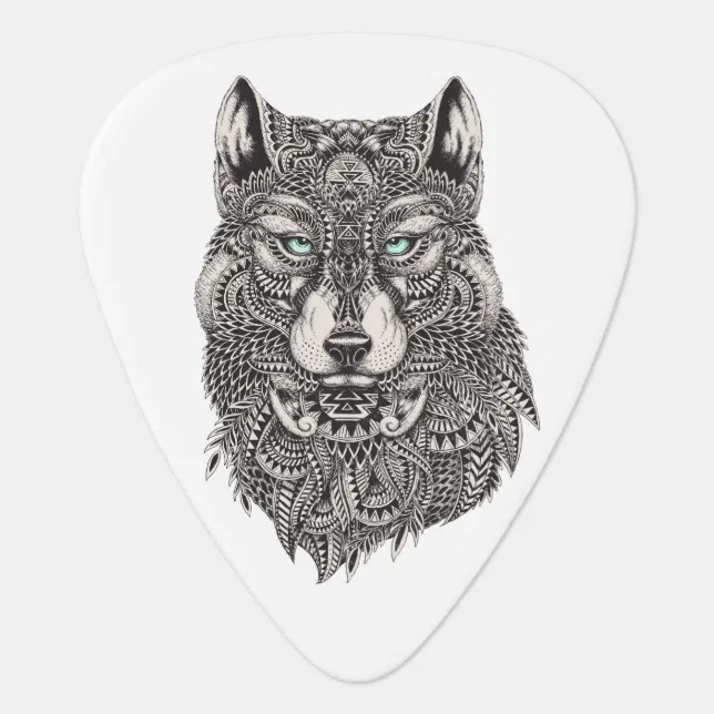 Wild Wolf Head Detailed Illustration Guitar Pick | Zazzle