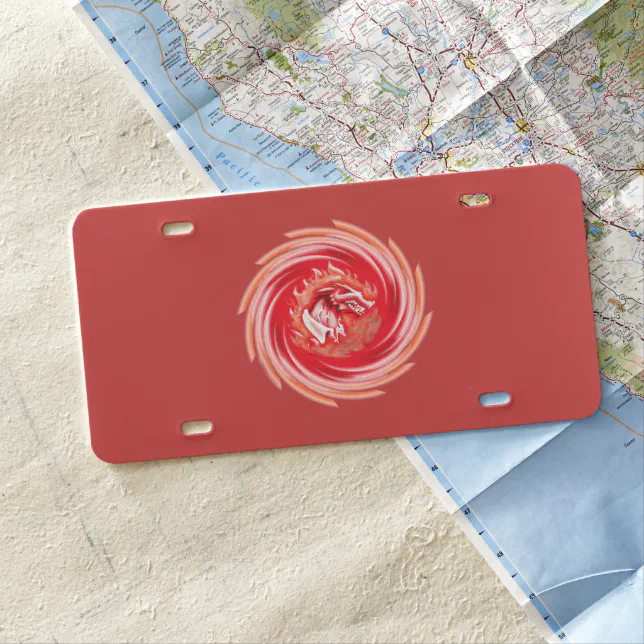 Wild Wolf Whirling red plastic car license plate | Zazzle