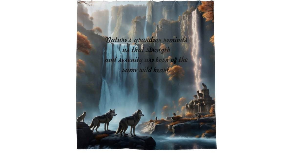 Wild Wolves at the Waterfall Oasis Pillar Candle Shower Curtain | Zazzle