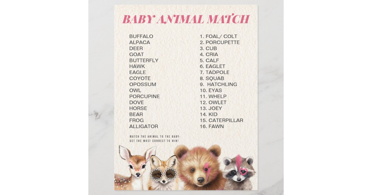 Wild Woodland Animals Baby Shower Match Game | Zazzle