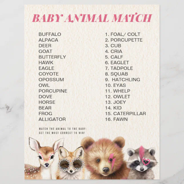 Wild Woodland Animals Baby Shower Match Game | Zazzle