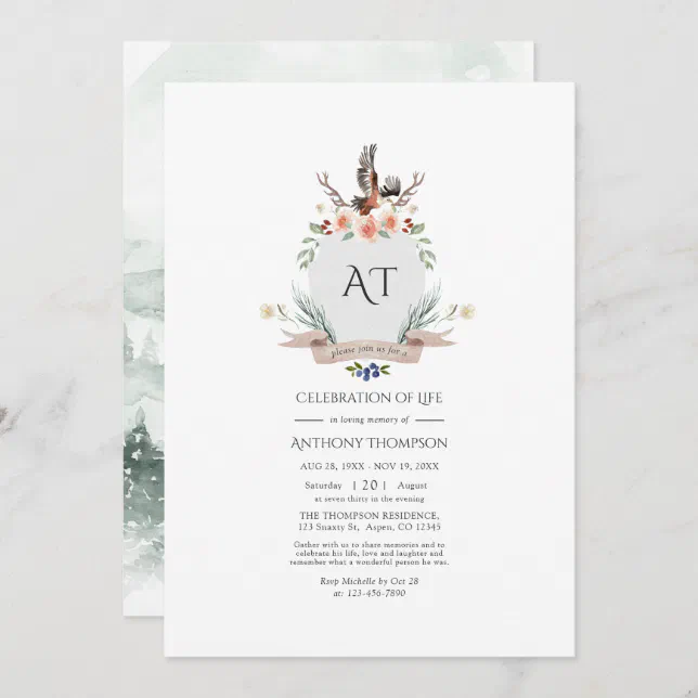 Wild Woodland Laurel Crest Celebration of Life Inv Invitation | Zazzle
