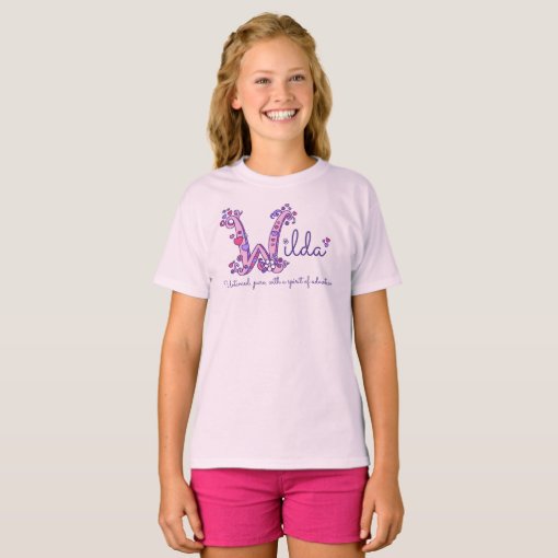 Wilda girls name meaning W monogram purple hearts T-Shirt | Zazzle