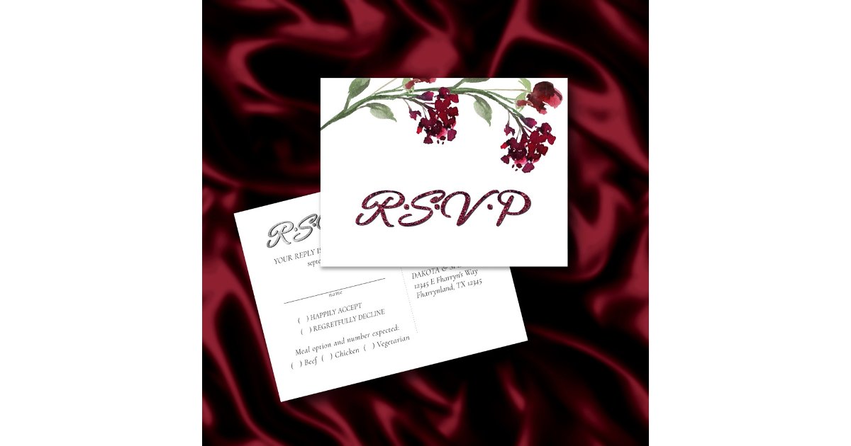 Wildbloom | Crimson Red Bohemian Entree RSVP Invitation Postcard | Zazzle