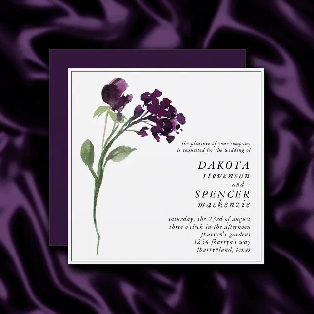 Wildbloom | Deep Purple Bohemian Wild Flower Invitation | Zazzle