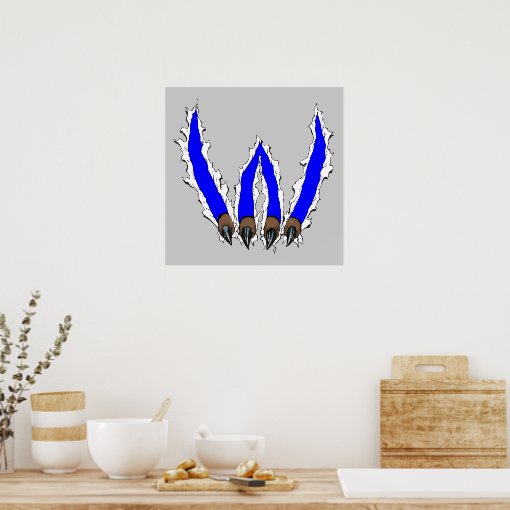 Wildcats Claw Ripping Through Design - Blue Poster | Zazzle