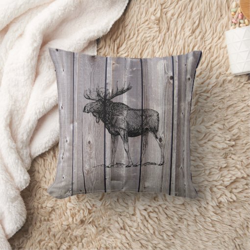 Wilderness Moose on Rustic Wood Cabin Throw Pillow | Zazzle