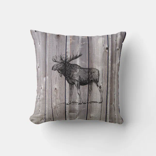 Wilderness Moose on Rustic Wood Cabin Throw Pillow | Zazzle