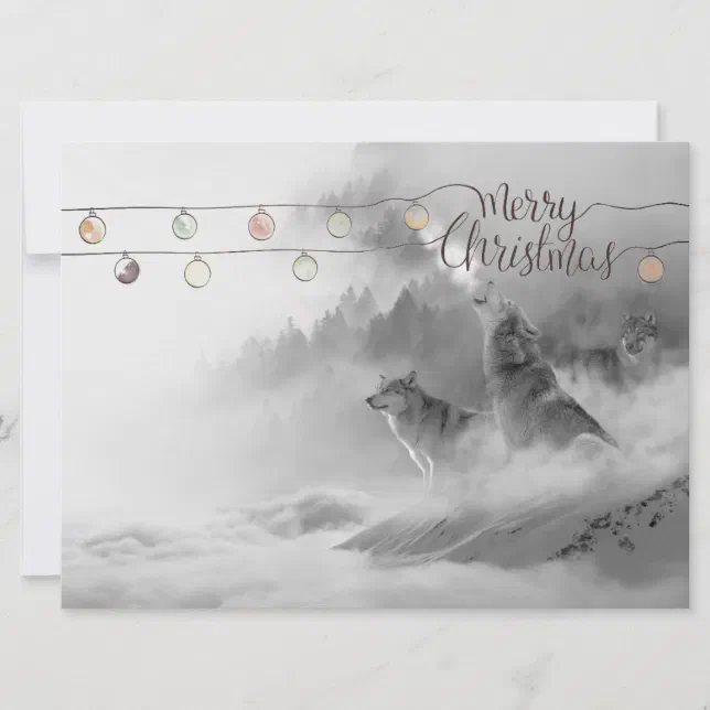Wilderness Wolves In Snow Christmas Wildlife Holiday Card | Zazzle