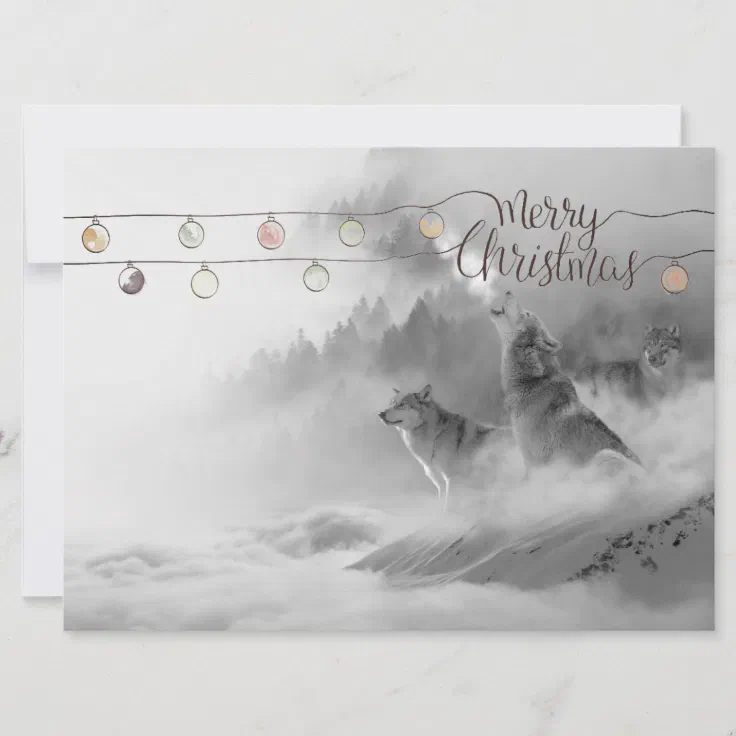 Wilderness Wolves In Snow Christmas Wildlife Holiday Card | Zazzle