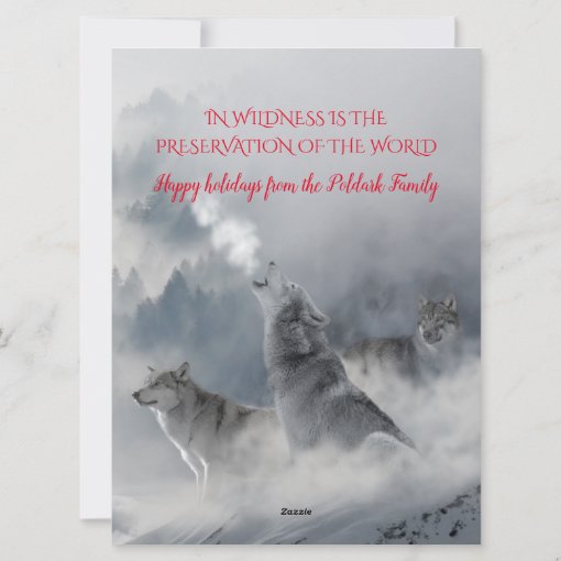 Wilderness Wolves In Snow Christmas Wildlife Holiday Card | Zazzle