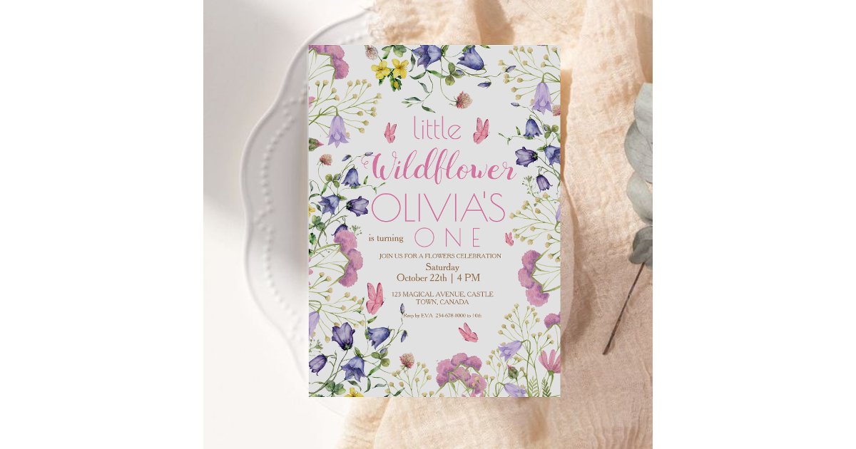 Wildflower 1st Birthday Script Pink Invitation | Zazzle