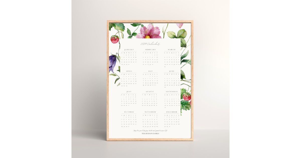 Wildflower 2024 Full Year Motivational Calendar Poster | Zazzle