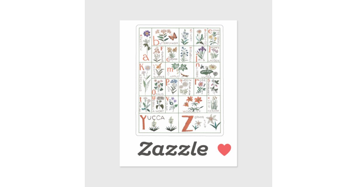 Wildflower Alphabet - Vintage Reproduction Flowers Sticker | Zazzle