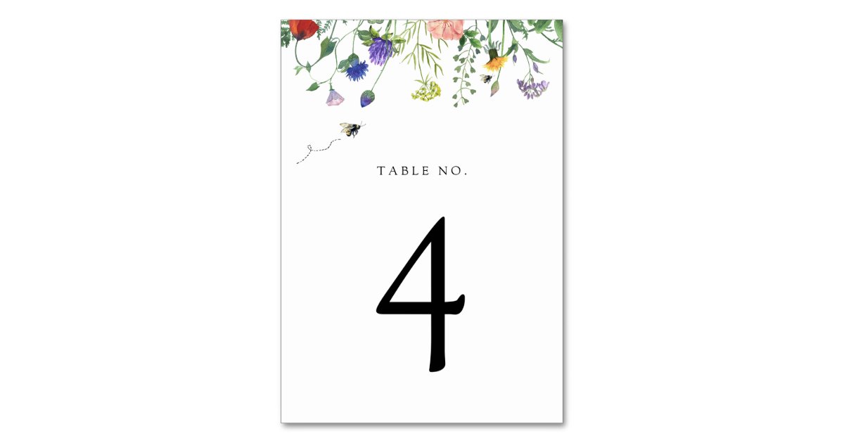 Wildflower and Bees Table Number | Zazzle