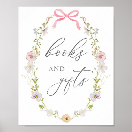 Wildflower and Pink Bow Books and Gifts Sign | Zazzle