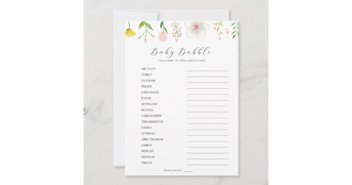 Wildflower Baby Babble Scramble Game Card | Zazzle