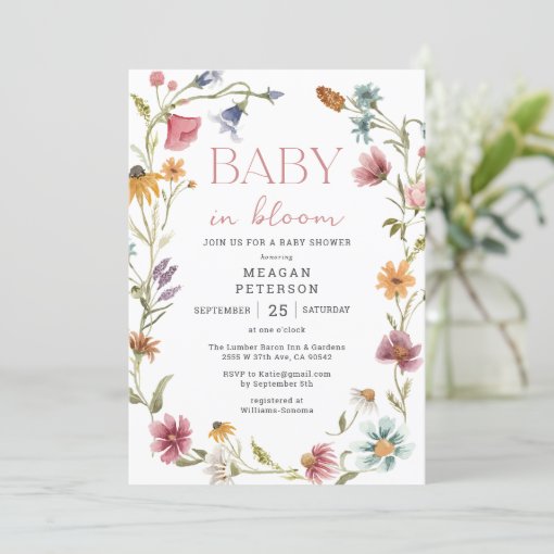 Wildflower Baby In Bloom Girl Baby Shower Invitation | Zazzle