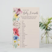 Wildflower Baby Shower Baby Animal Name Quiz Game | Zazzle