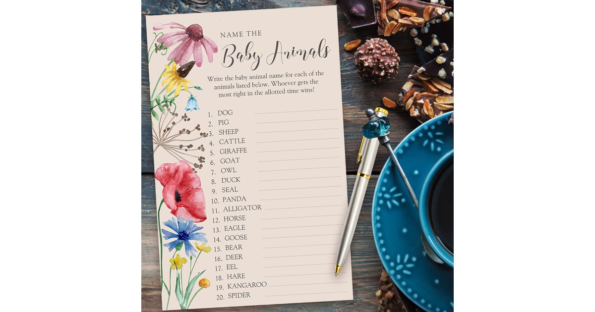Wildflower Baby Shower Baby Animal Name Quiz Game | Zazzle
