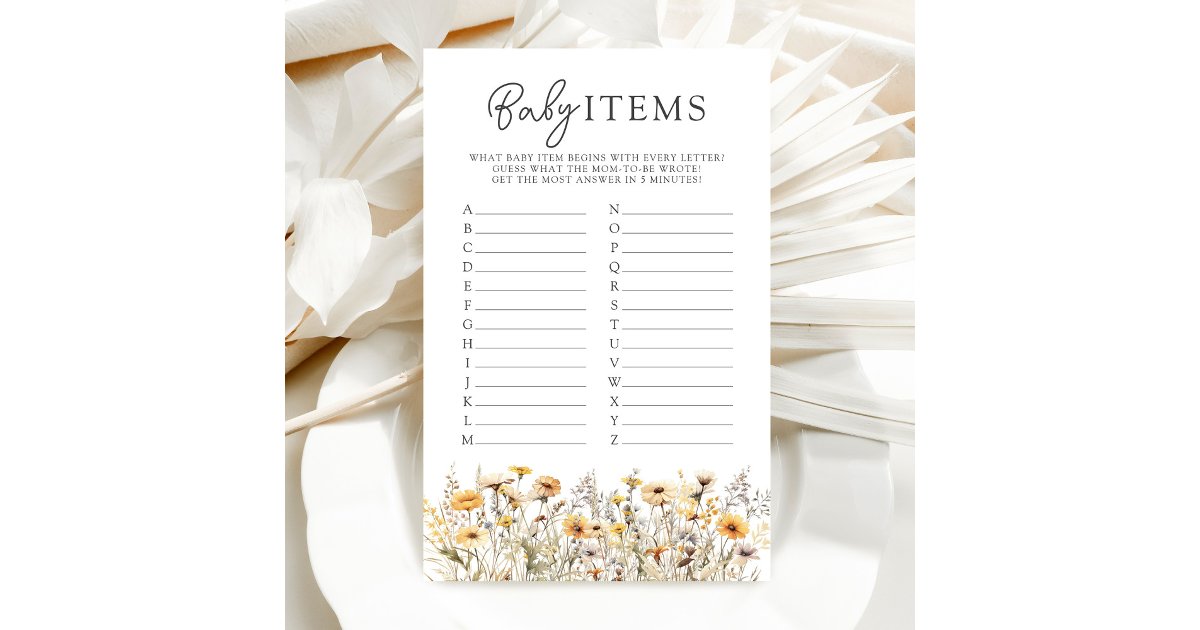 Wildflower Baby Shower Baby Items Game | Zazzle