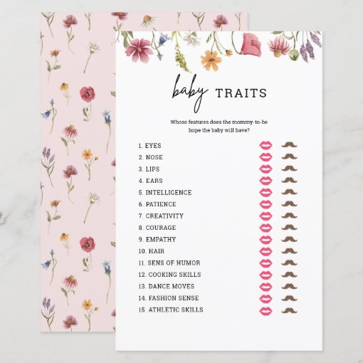 Wildflower Baby Shower Baby Traits Game Cards | Zazzle