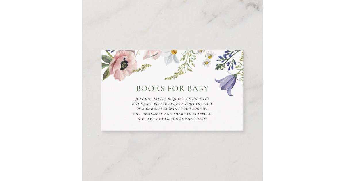 Wildflower Baby Shower Books for Baby Request Enclosure Card | Zazzle