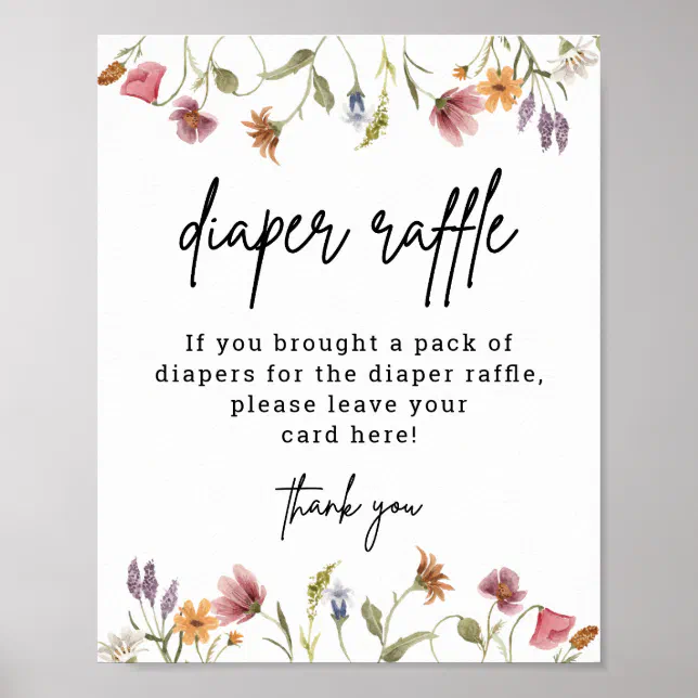 Wildflower Baby Shower Diaper Raffle Digital Poster | Zazzle