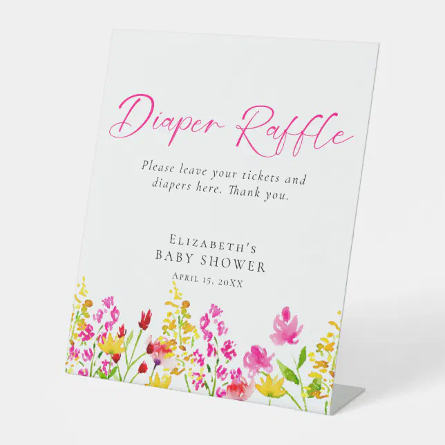 Wildflower Baby Shower Diaper Raffle Sign Custom | Zazzle