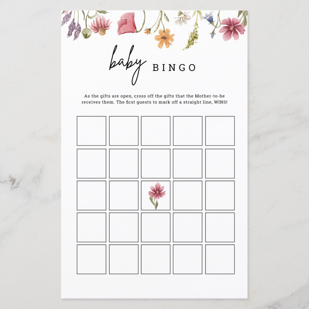 Wildflower Baby Shower Floral Baby Bingo Game Card | Zazzle