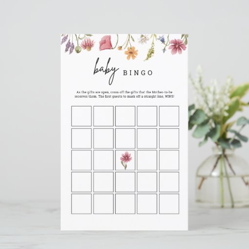 Wildflower Baby Shower Floral Baby Bingo Game Card | Zazzle