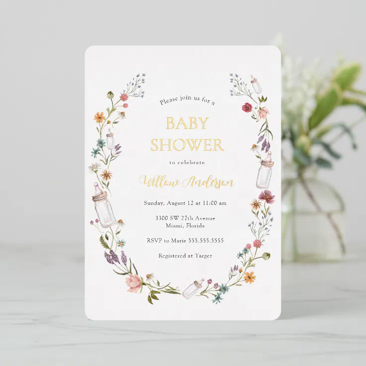Wildflower Baby Shower Foil Invitation | Zazzle